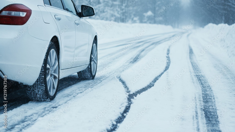 Winter driving caution black ice hazards on slippery roads snowy ...