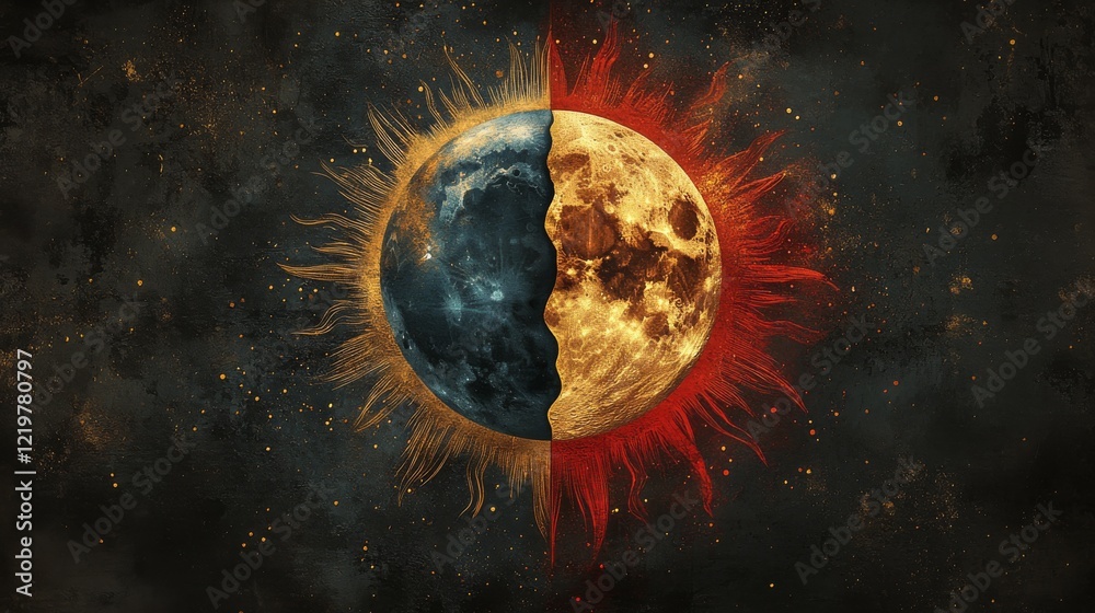 Celestial Harmony: Sun and Moon Eclipse Design Symbolizing Unity in ...