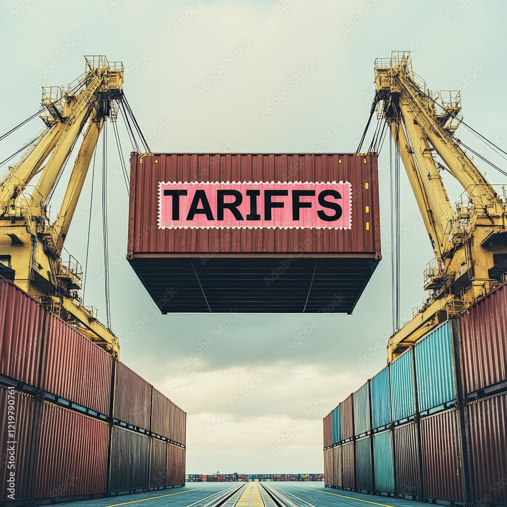 Impact of Tariffs on Global Trade: Shipping Container with Tariffs Text ...