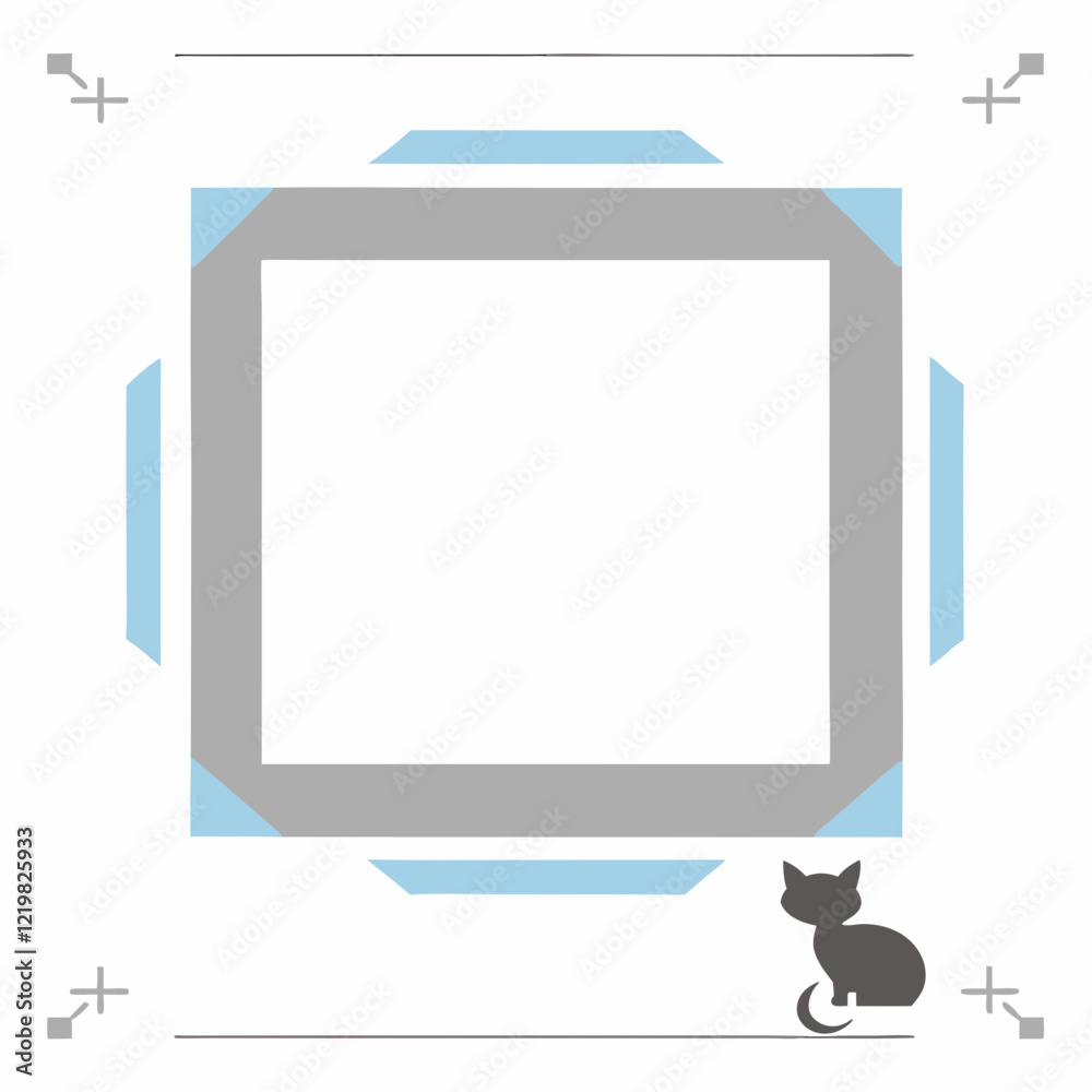 Stylized square frame with decorative accents and a cute cat wearing a ...