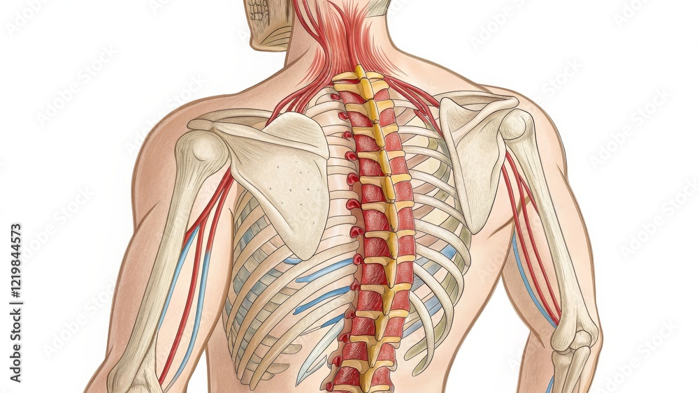 Posterior Thoracic Spine Anatomy Illustrated Medical Illustration, Skeletal and Vascular Systems ...