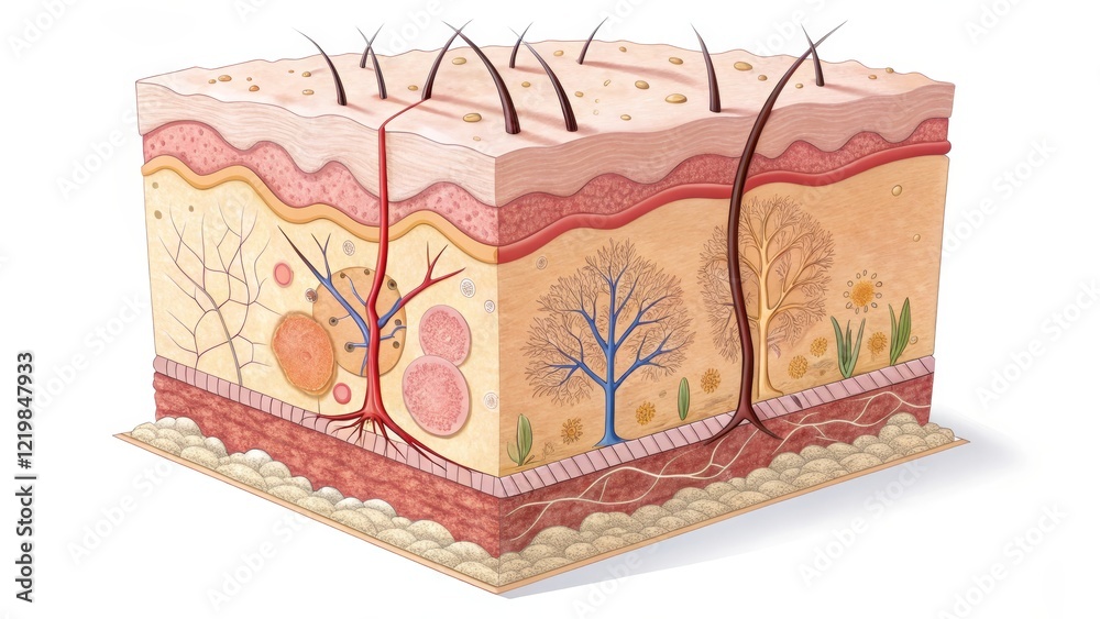 Skin Layers 3D Cross-Section Illustration, Epidermis, Dermis ...