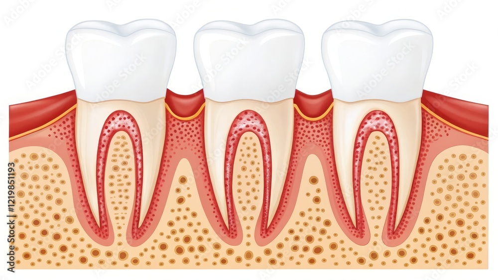 Three Teeth Cross-Section Alveolar Bone, Gingiva, Periodontal Ligament ...