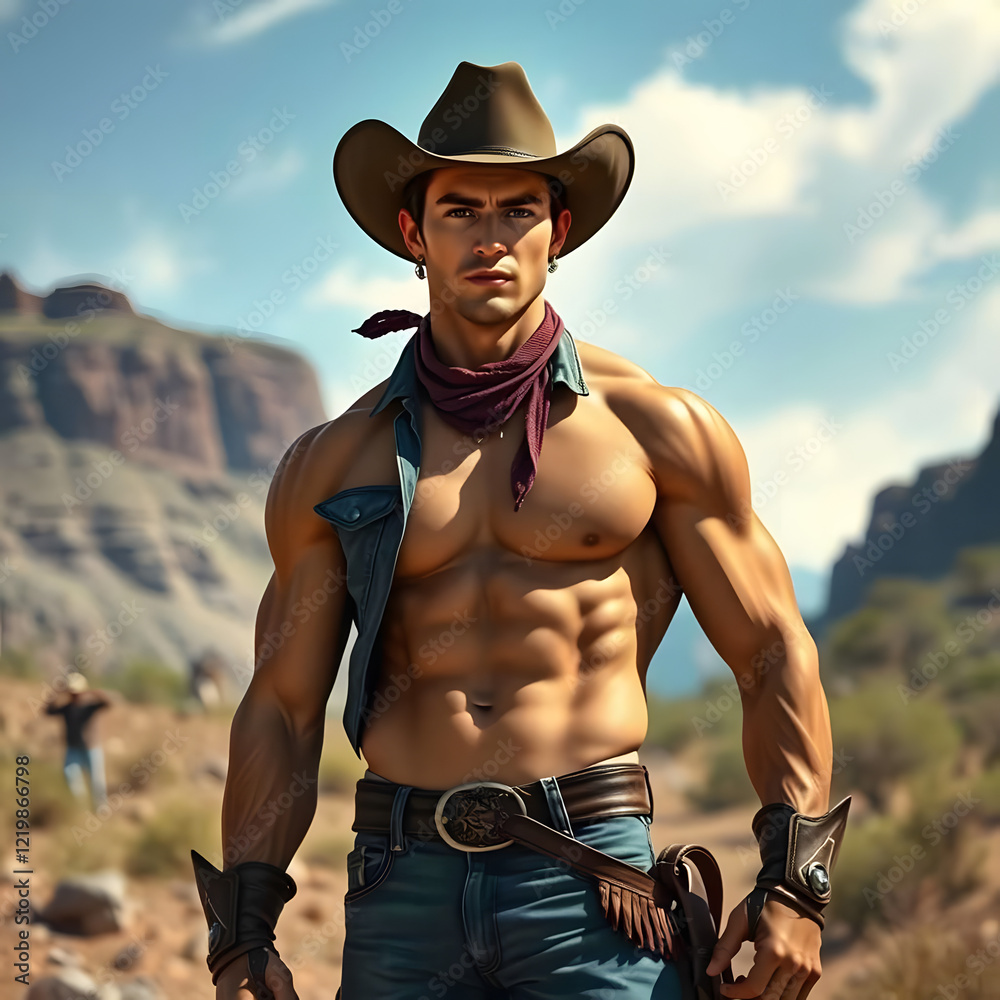 Strong Shirtless Cowboy in Denim & Boots – Charismatic Fitness Model ...