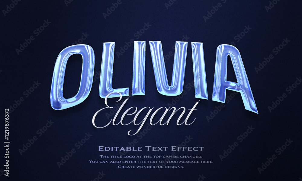 ”Elegant Olivia” Editable title logo text style effect in blue glitter, sans serif typeface ...