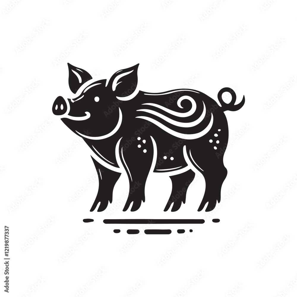 Black Color Pig silhouette design Vector Illustration, Solid White ...