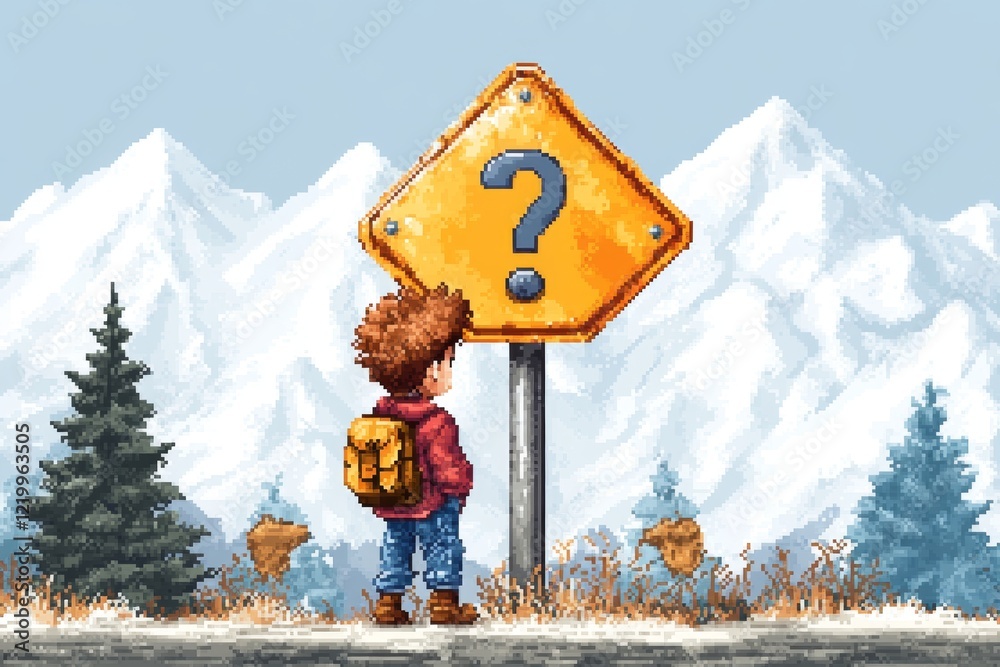 A pixel art depiction of a video game character standing in front of a ...