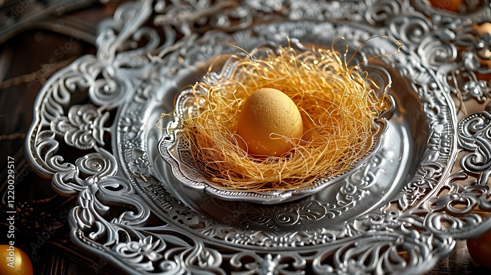 Golden egg nesting display elegant setting food photography artistic ...