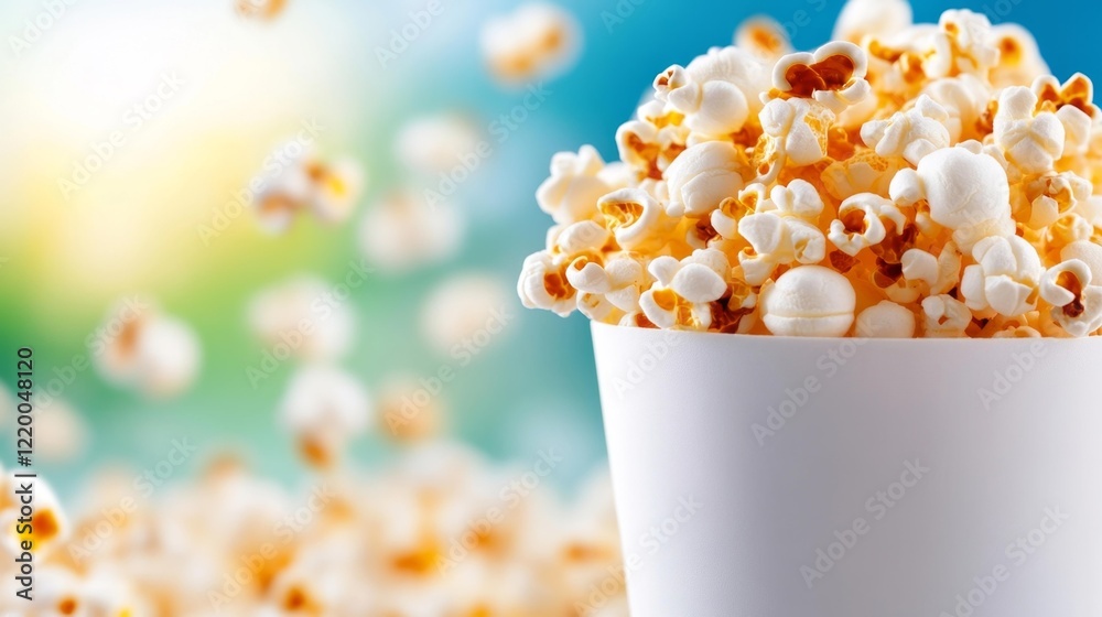 Popcorn falling from a tub on white background. Generative AI Stock ...