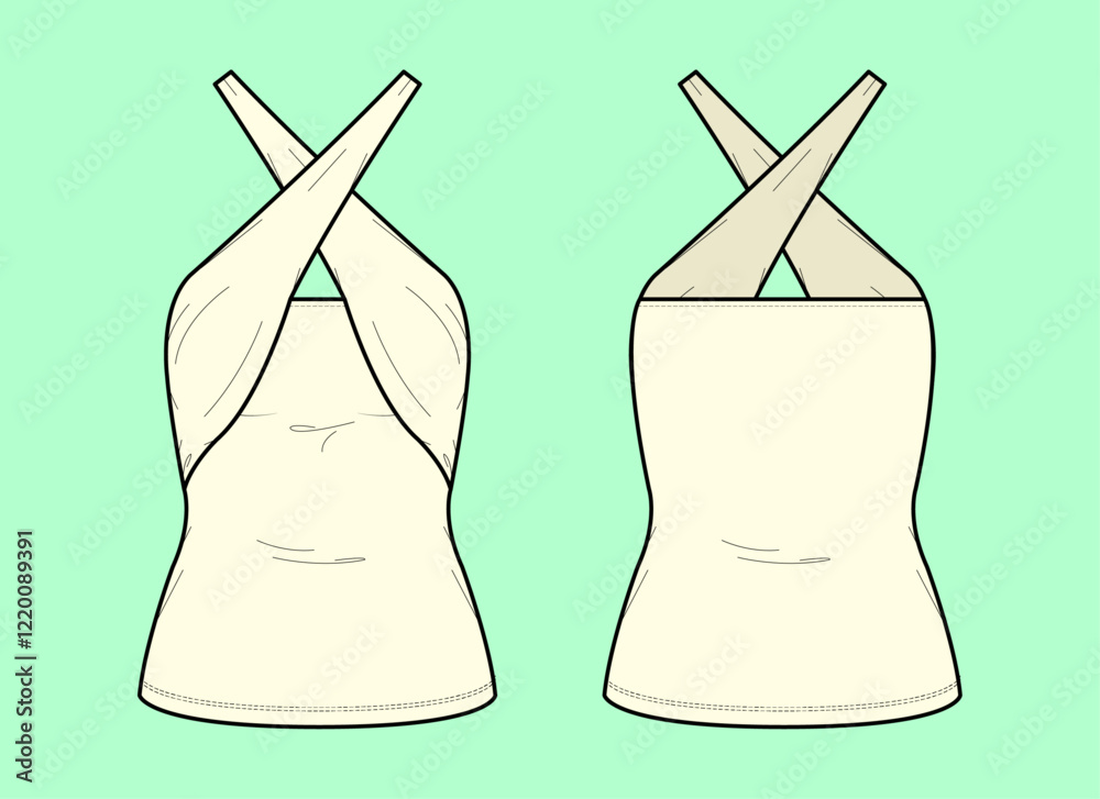 Wrap top technical apparel fashion flat sketch, outline, CAD, Template ...