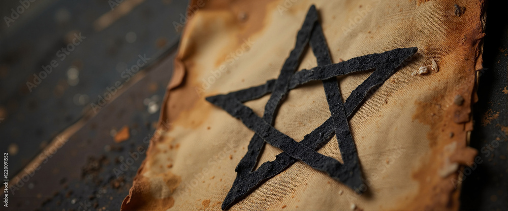 Faded star symbol on aged fabric, evoking memory and identity Stock ...