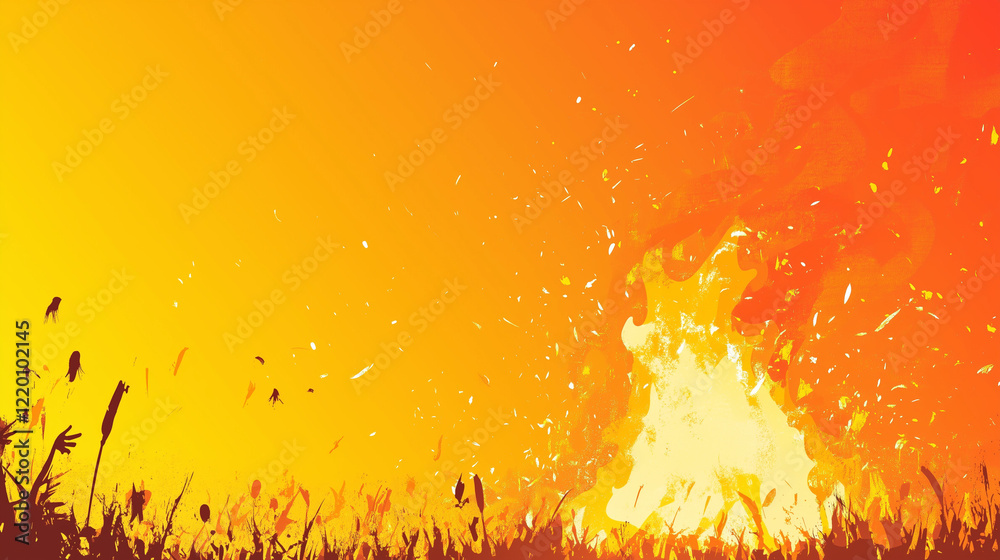 Las Fallas Bonfire, Banner with orange to gold gradient with silhouette ...