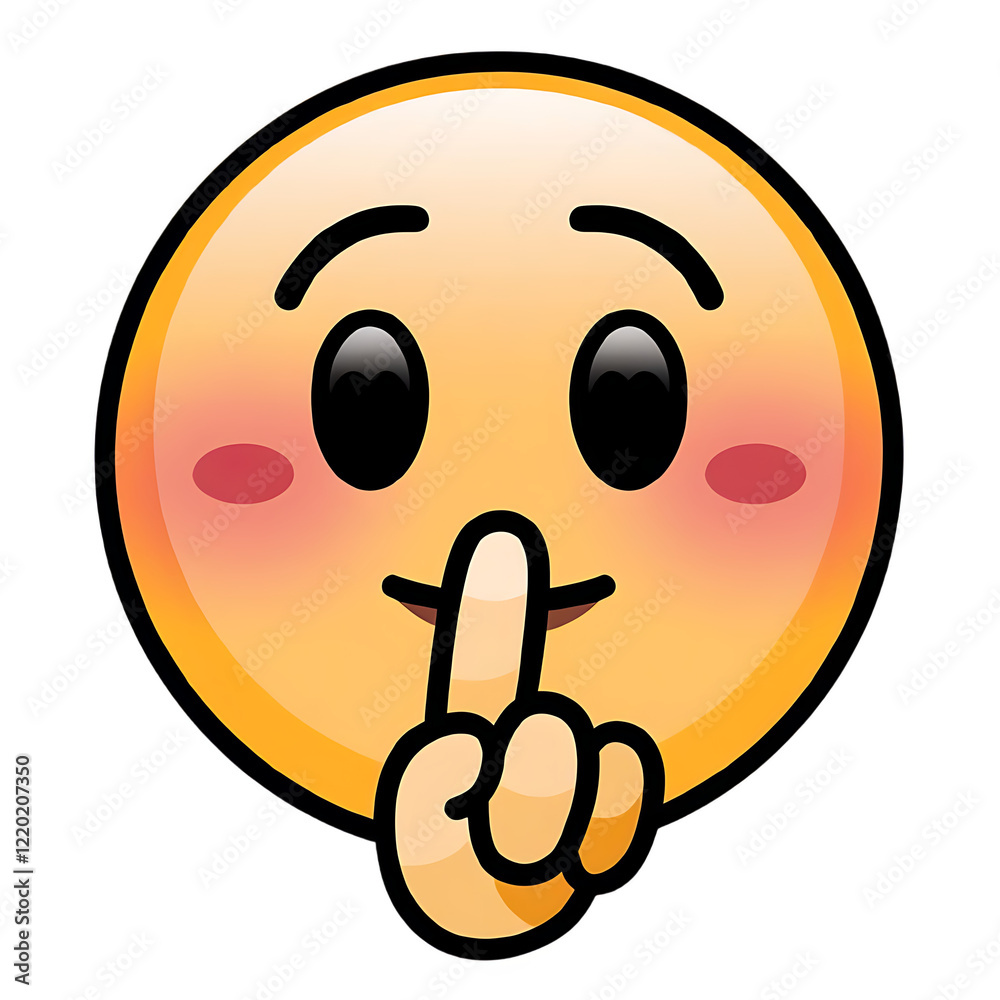 Shushing face emoji with finger gesture on transparent background Stock ...