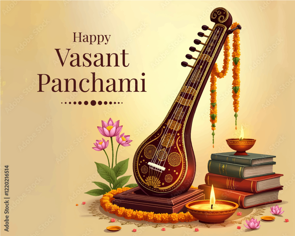 Happy Vasant Panchami Greeting Card and Post. Maa Saraswati Pooja with ...