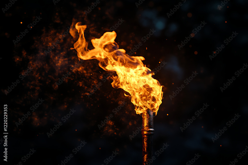 torch, flaming torch, flaming torch, burning fire, black background ...