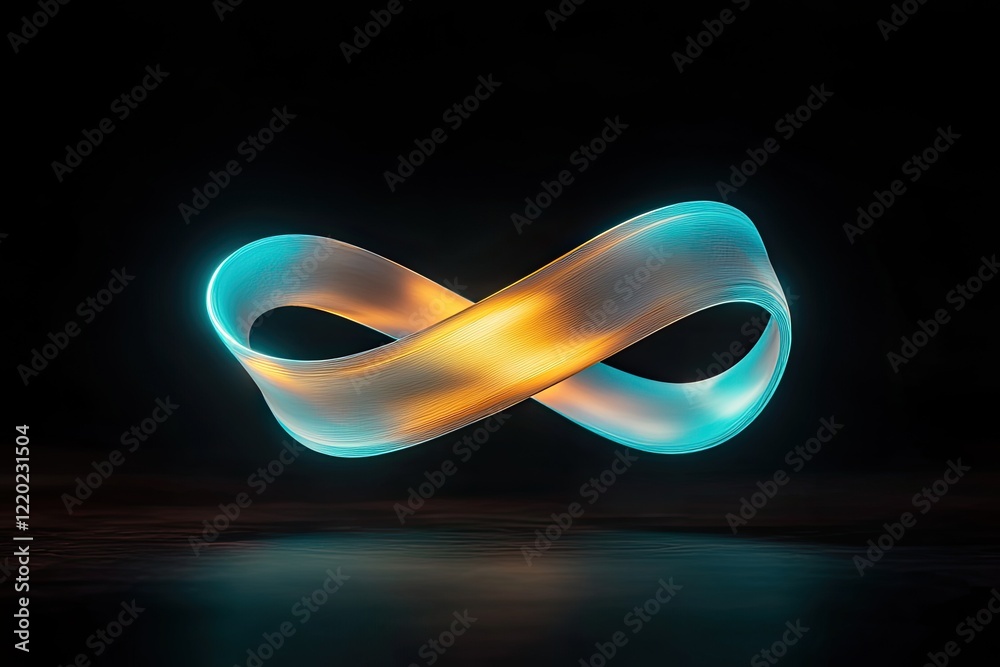 floating 3d-animated ribbon of pure light seamlessly twisting into ...