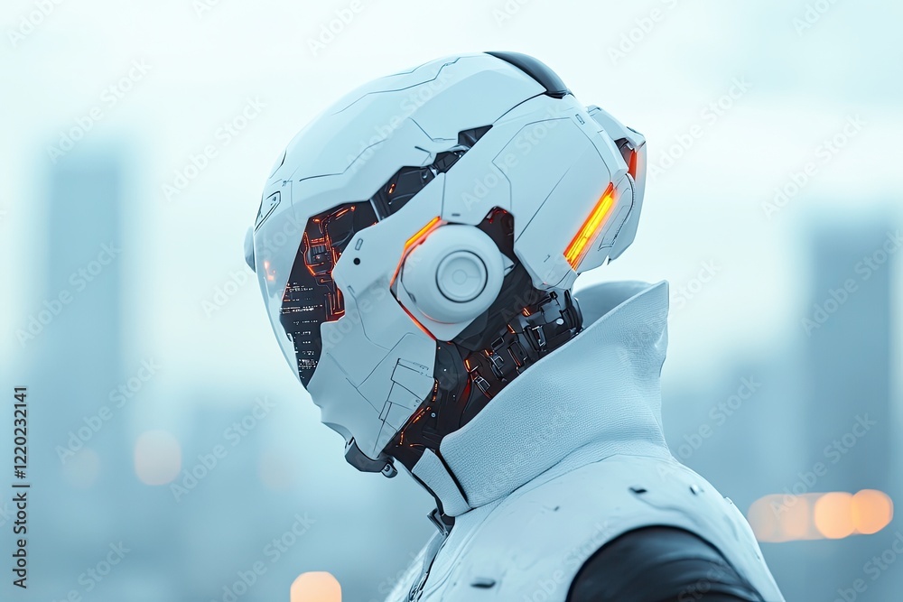 futuristic scene depicting human with advanced cybernetic implants ...