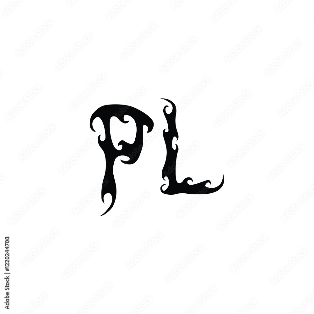 PL monogram logo design letter text name symbol monochrome logotype ...