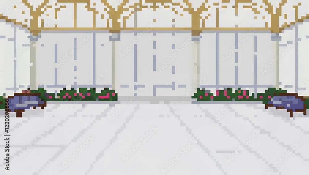 Interior of Victorian conservatory building pixel art background. 8-bit ...