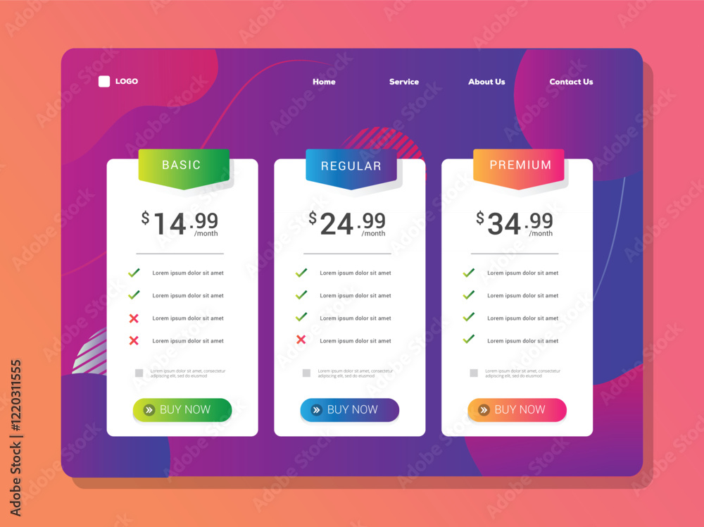 Price comparison table layout template for three products landing page ...