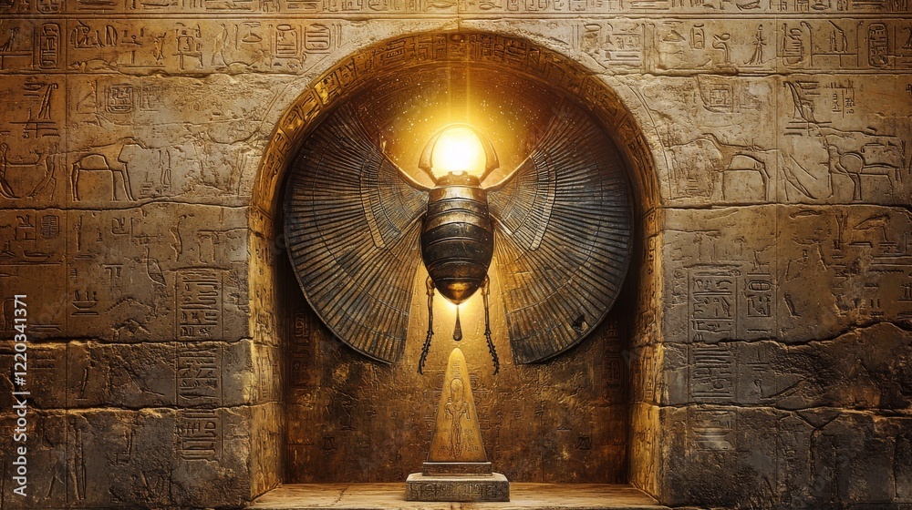 Magic ancient egypt portal with symbol of scarab and mystic light ...