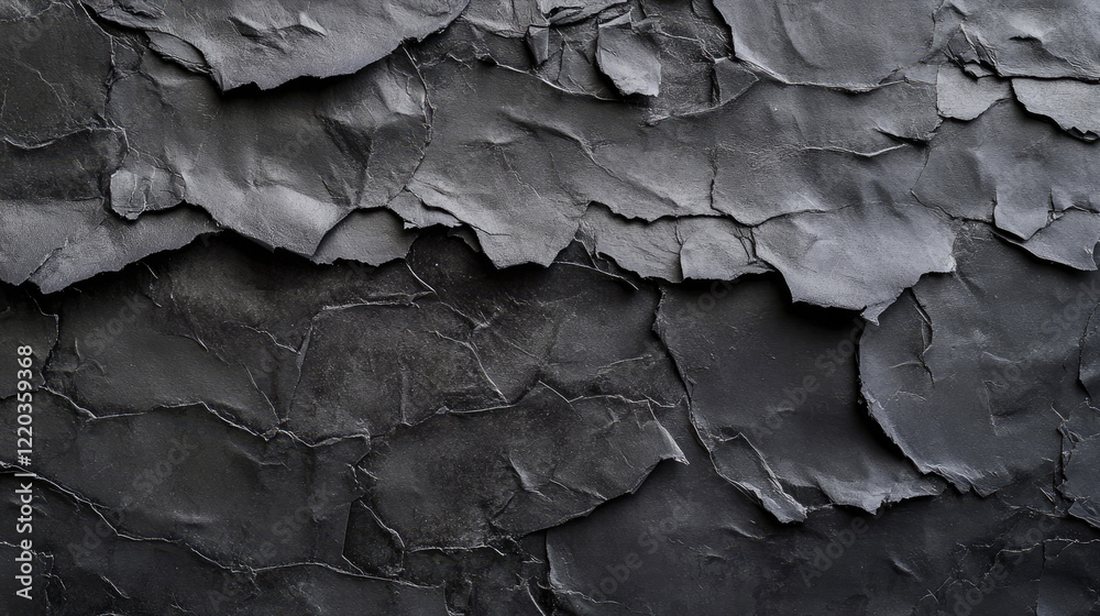 Black paper background with irregular folds, visible creases, and ...