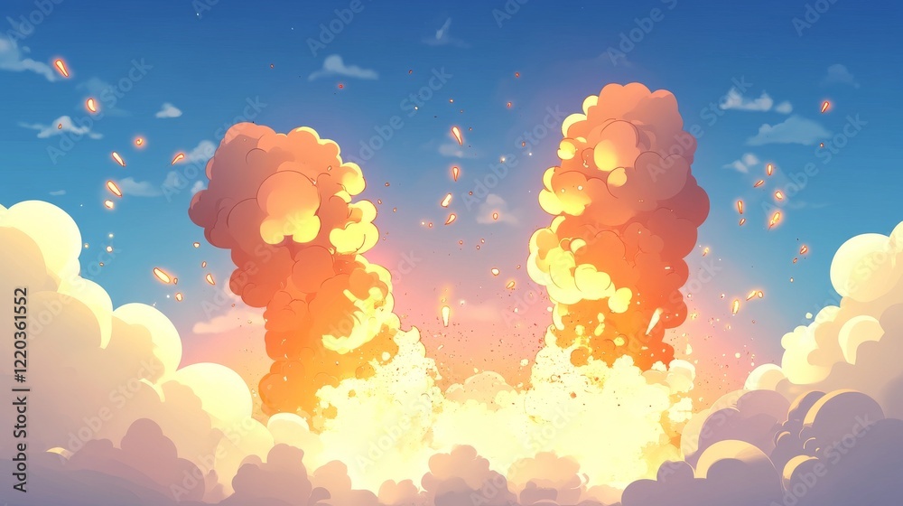 Magic smoke explode process animation sprite sheet. Cartoon clouds, steam vfx explosion animated ...
