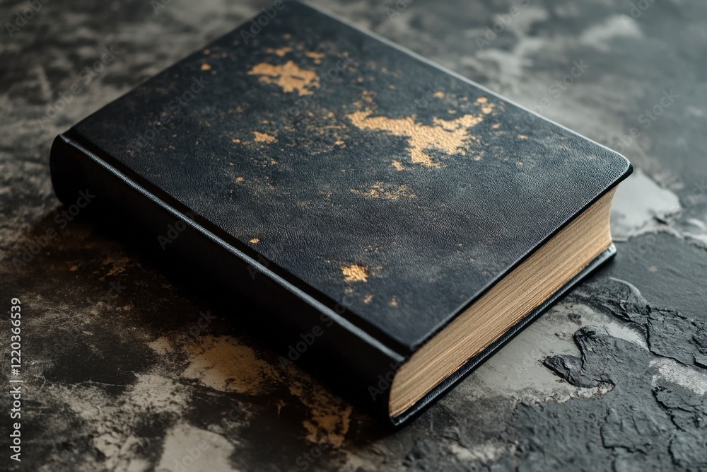 Vintage Black Book with Worn Cover and Textured Surface Stock Photo ...