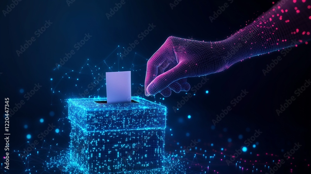 Hand Placing Ballot Paper in Box with Binary Code, Symbolizing Digital ...