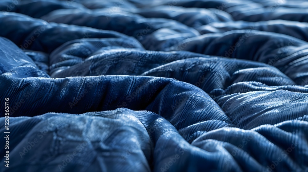 A hyper-realistic close-up of luxurious, deep blue velvet fabric ...