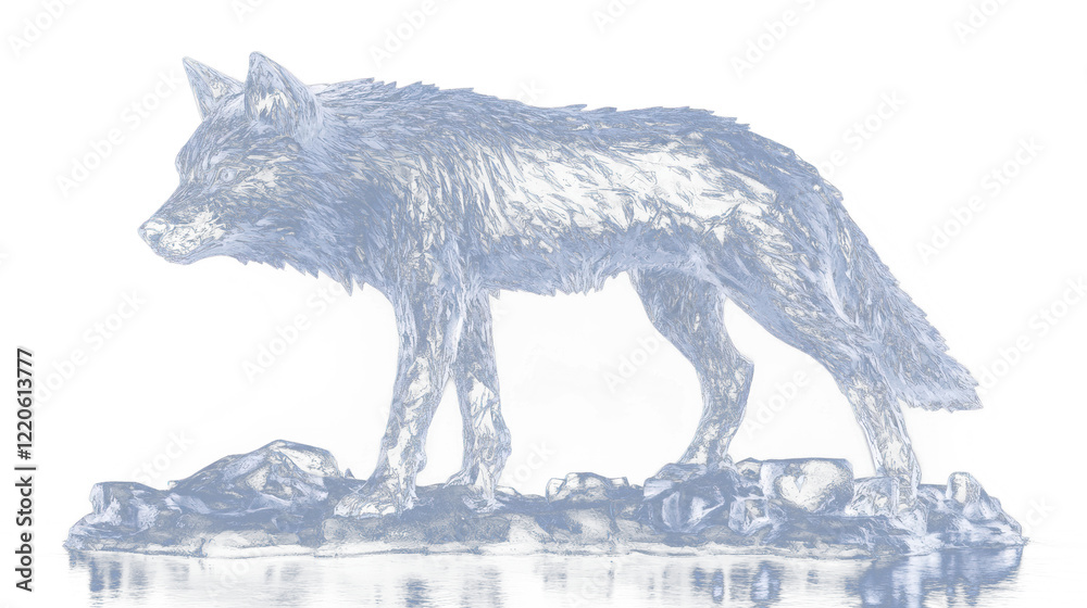 Ice Carved Wolf Statue With Detailed Fur Textures and Mystical Glow ...