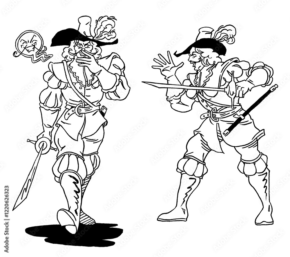 Set with a French-inspired musketeer with a moustache and a swordfish ...