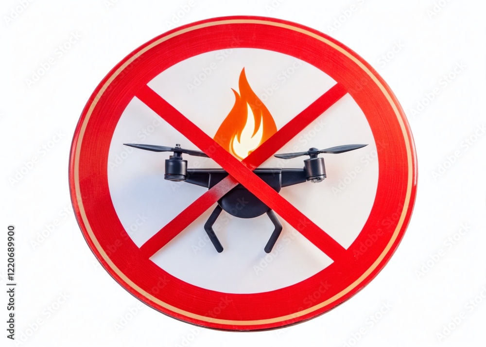 Drone Photo: No Fire Prohibited Sign - Isolated White Background. High ...