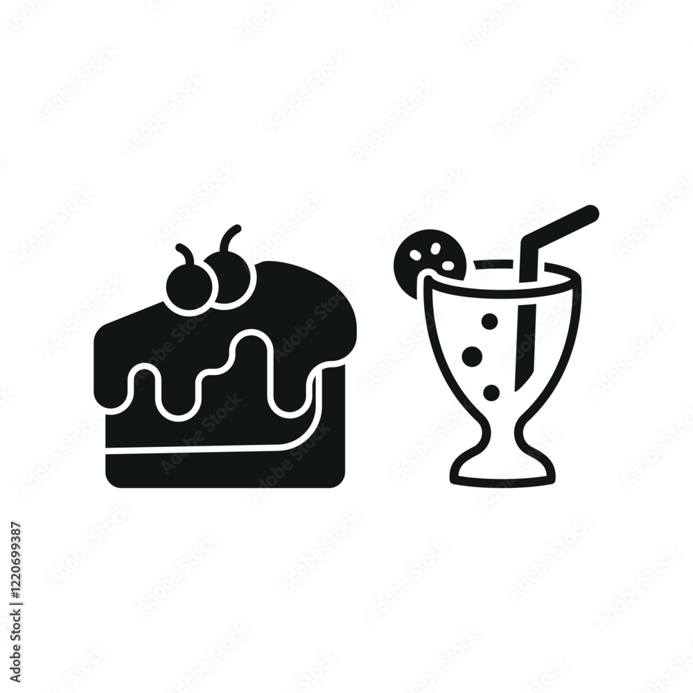 Soda drink and cheesecake food icon with a sleek and minimalist flat ...