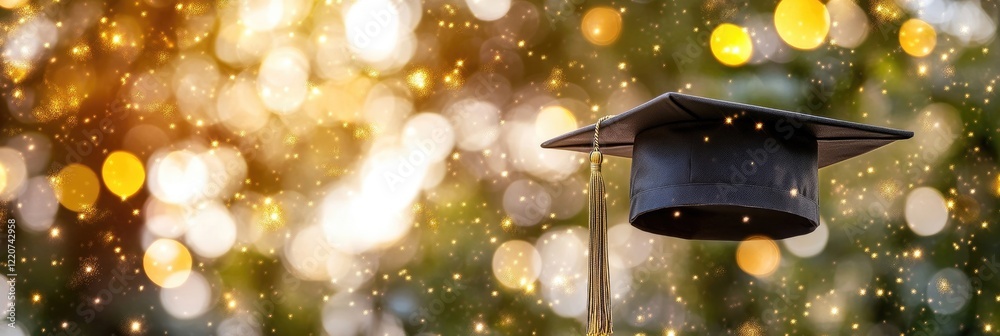 Graduation Cap with Golden Bokeh Background Stock Photo | Adobe Stock