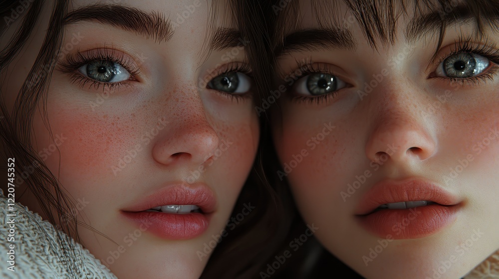 Ultra realistic portrait of two girls celebrating friendship on 14th ...