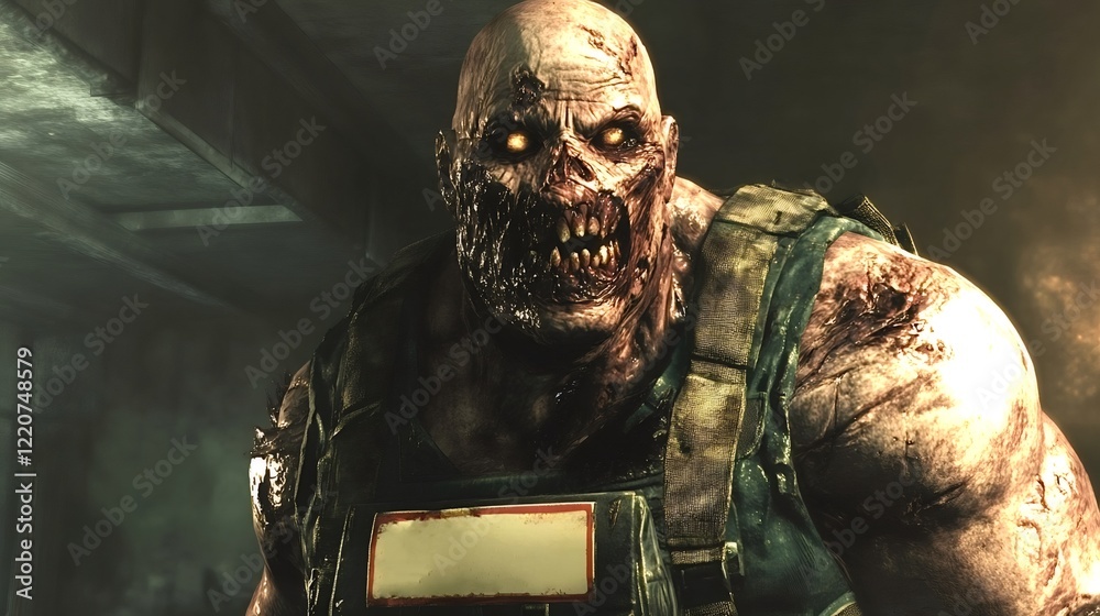Glowing eyed, aggressive mutant zombie with decaying flesh and sharp ...