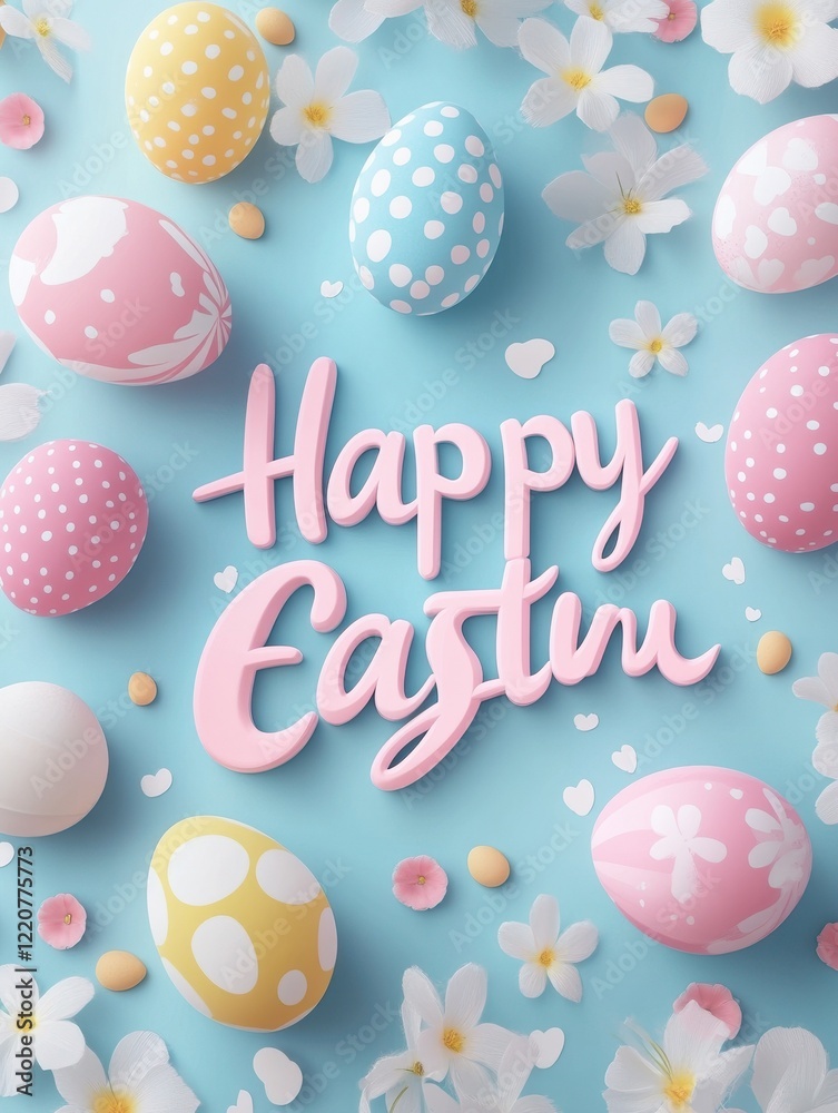 3d render happy easter text effect pastel color on transparent ...