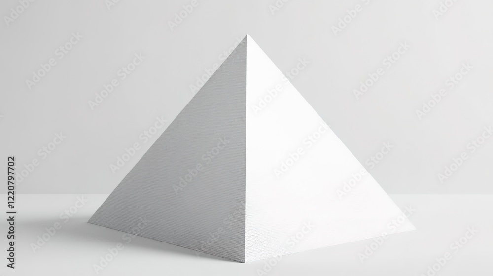 3D render of a pyramid, white background, white paper texture, simple ...