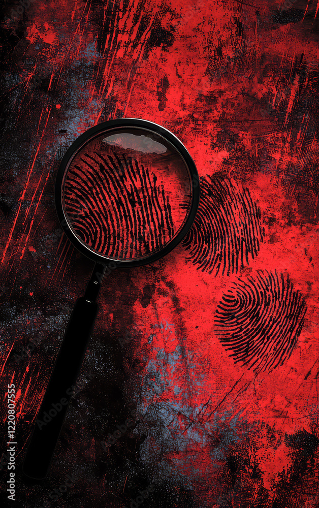 Forensic Investigation: A close-up of a magnifying glass revealing ...