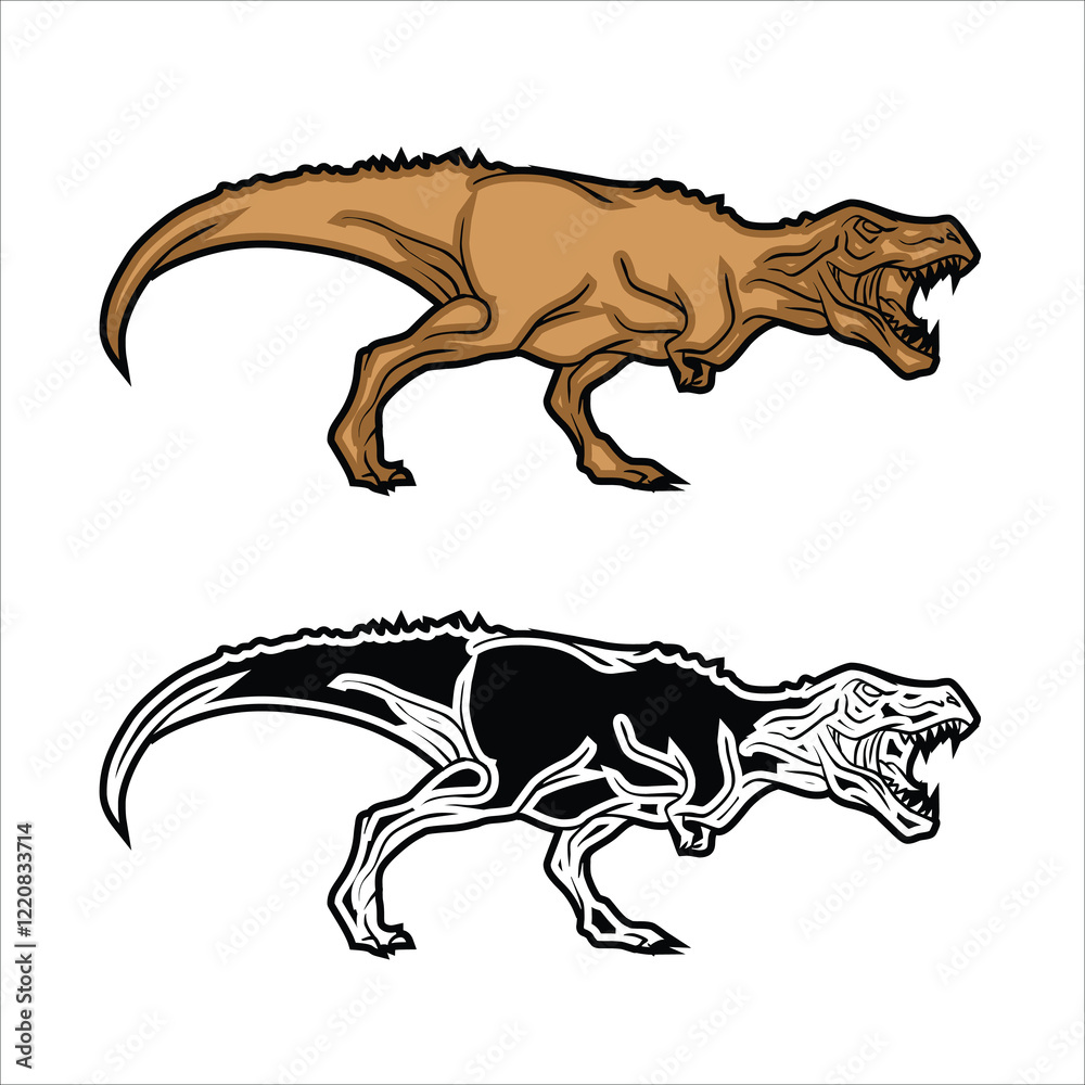 Dinosaur illustration. one of the famous types of dinosaurs is T rex ...