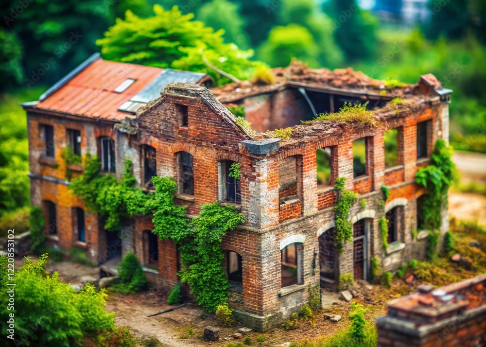 Miniature Decay: Tilt-Shift Photo of an Abandoned Building, Crumbling ...