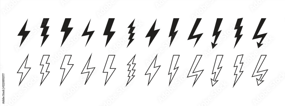 Bolt, lighting thunder vector icons. Thunderbolt electric energy flash ...
