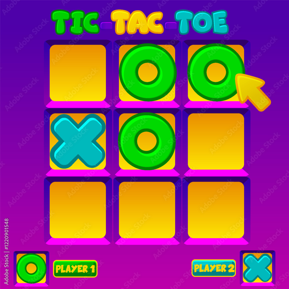 Image vectorielle Stock TIC TAC TOE UI with arow cursor. Board logic ...