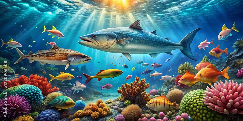 Ocean Food Chain: Predator Fish Hunting in Coral Reef Ecosystem Stock ...