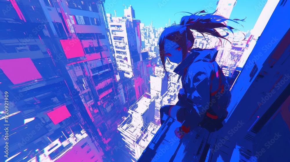 Vibrant City Pop Anime Skits, bold black outlines, solid colors ...