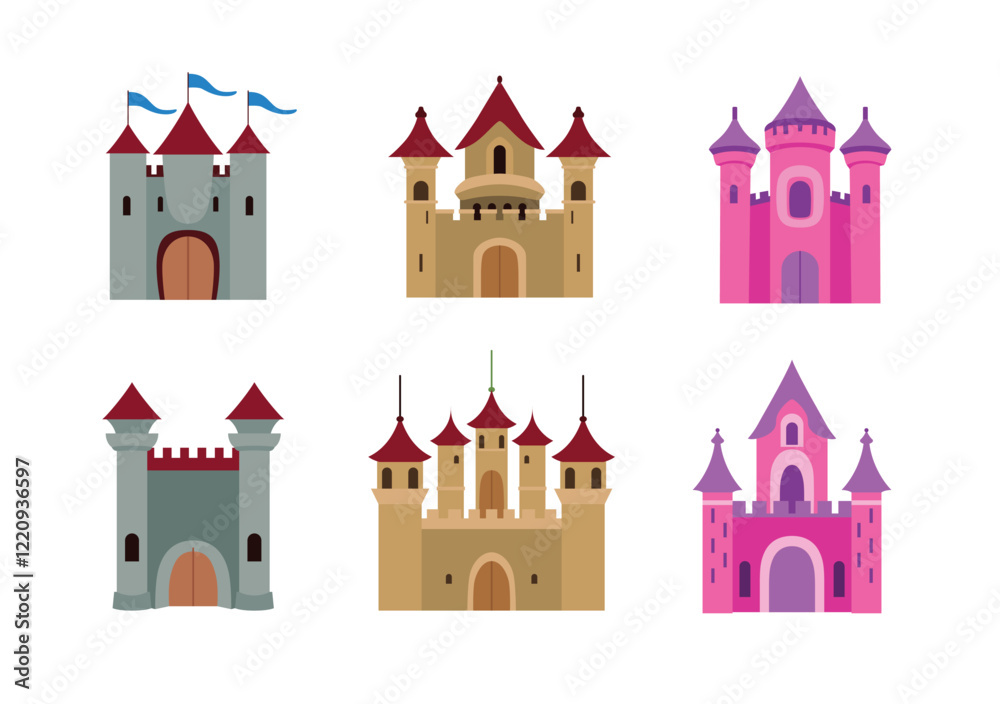 Medieval castle tower vector set, castle clip art, fairytail fortress ...