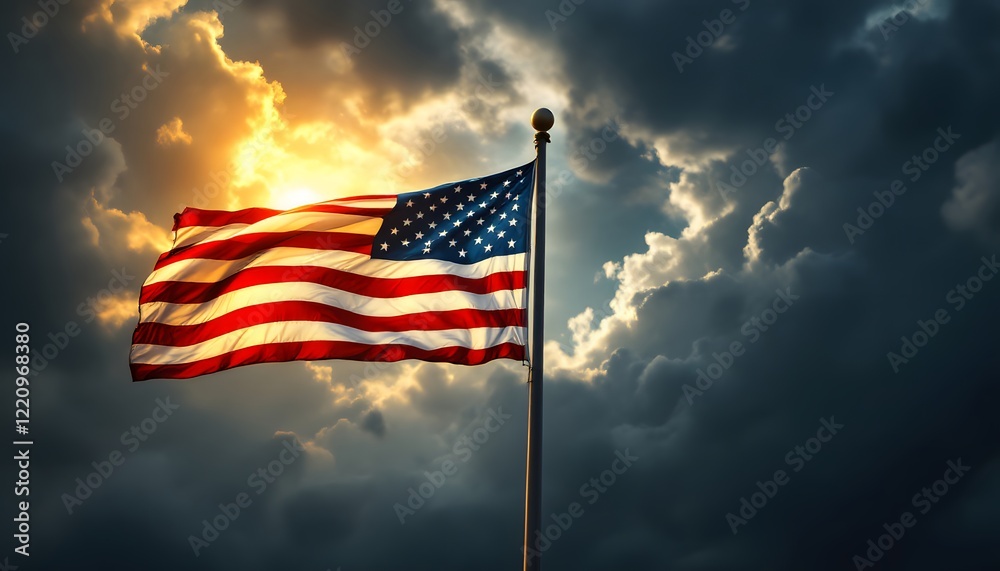 American Flag: Dramatic Sunset Sky Backdrop Stock Illustration | Adobe ...