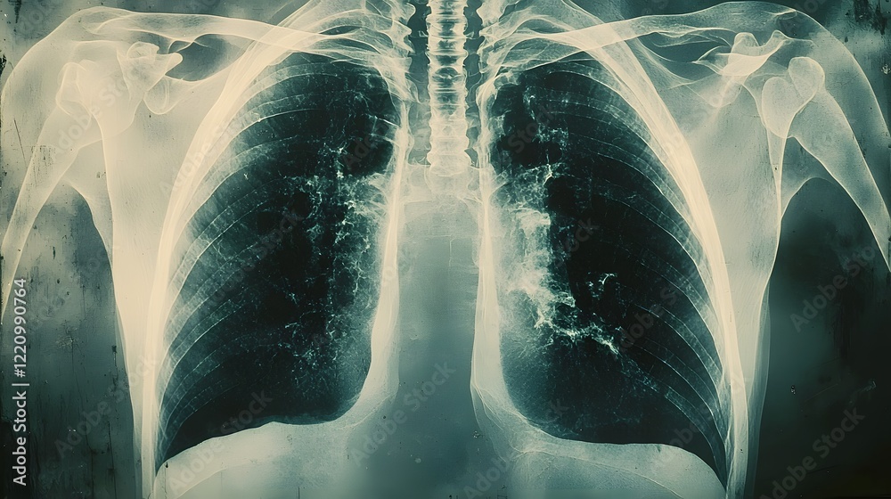 Overlapping X-ray Images of Lungs from Multiple Angles in Vintage ...