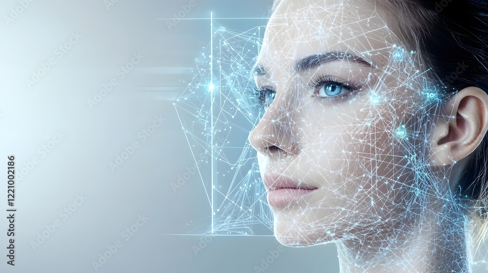 Futuristic cyber skincare clinic with holographic displays virtual skin ...
